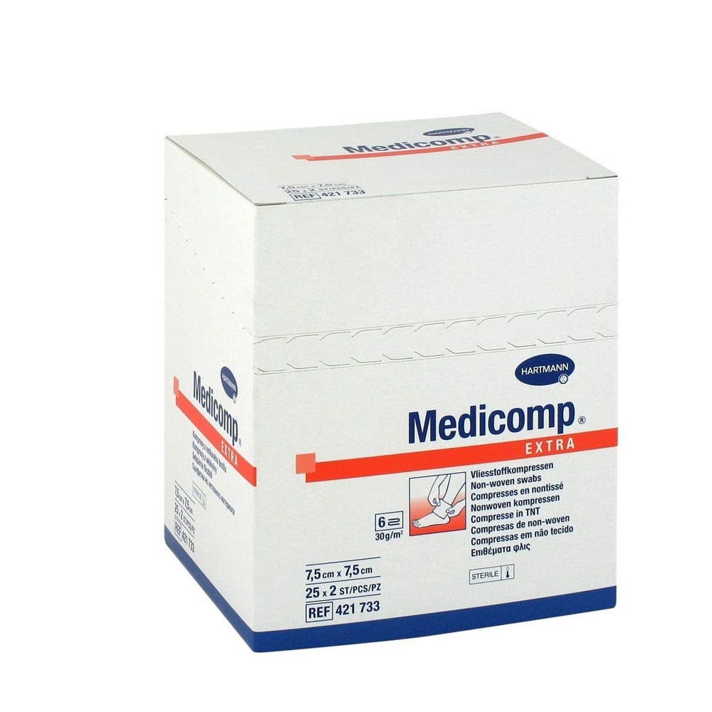 Hartmann Medicomp Compresas estériles no tejidas 7.5x7.5cm 25 sobres de ...