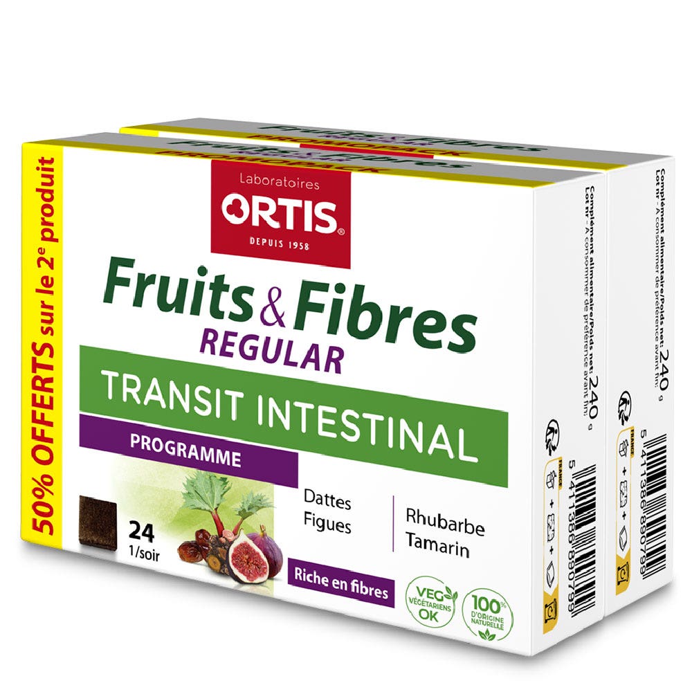 Ortis Frutas y fibras Tránsito intestinal Regular 2x24 cubos - Easypara