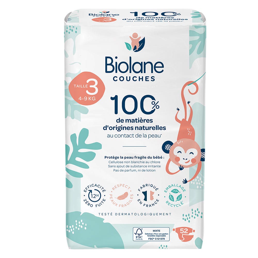 Biolane Naturales Pañales naturales 4 a 9 kg Talla 3 x52 - Easypara