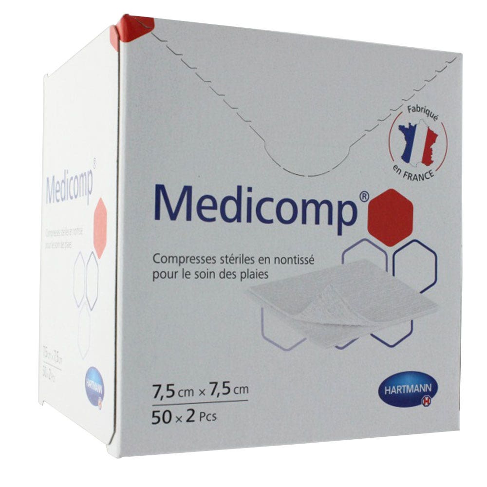 Hartmann Medicomp Compresas estériles no tejidas 7.5x7.5cm 50 sobres de ...